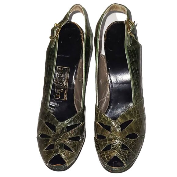Shoes | Vintage Croc Or Alligator Slingback Heels Dey Arte 8 N | Poshmark